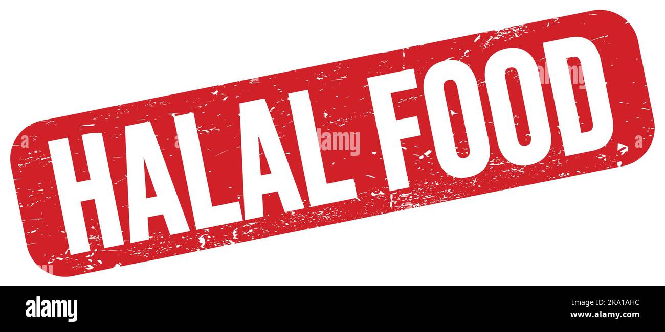 HALAL FOOD text written on red grungy stamp sign Stock Photo - Alamy