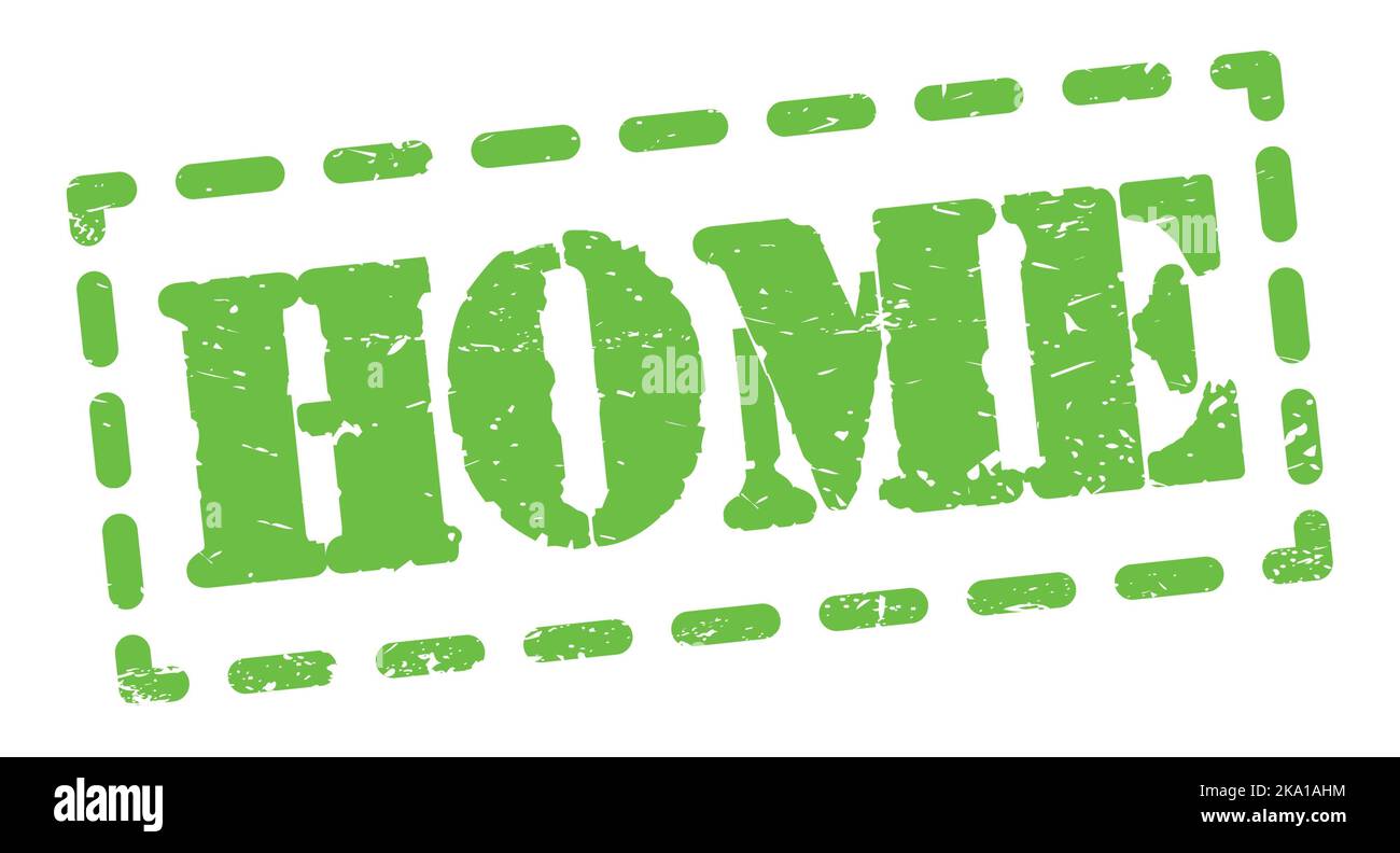HOME text written on green dash stamp sign Stock Photo - Alamy