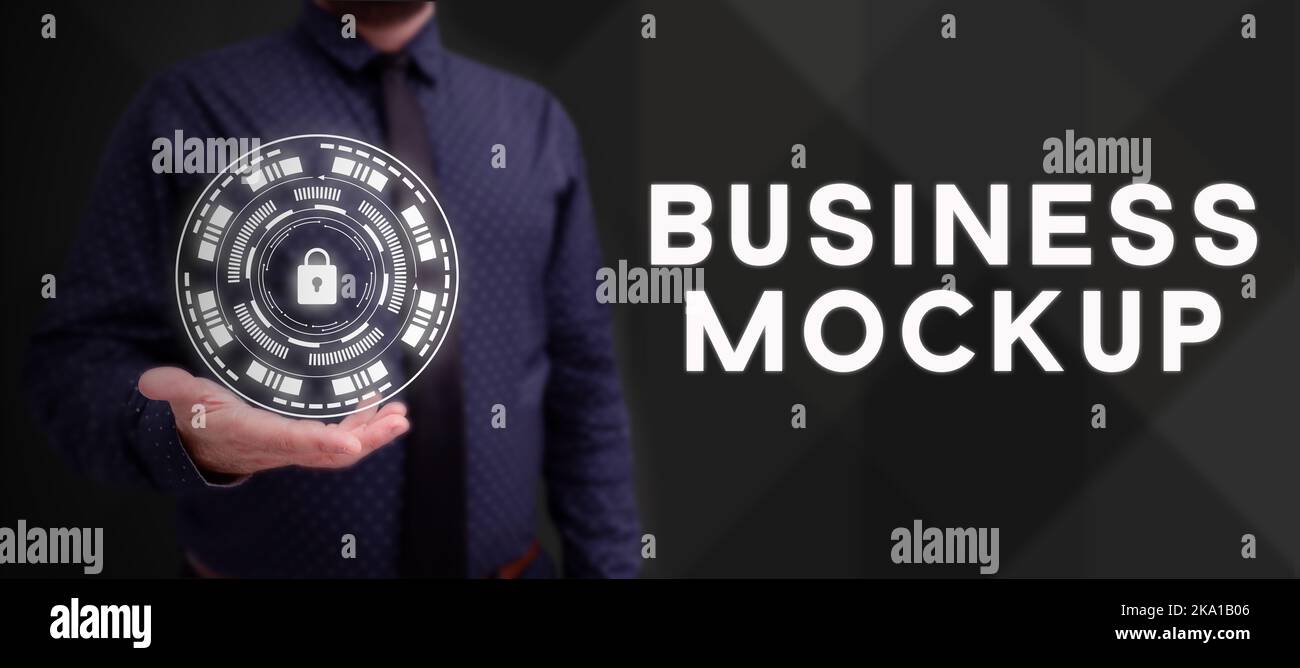 Text caption presenting Business Mockup. Concept meaning the formal ...