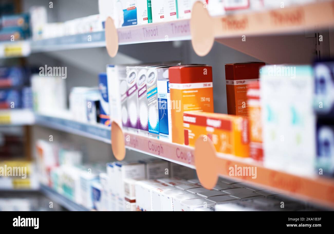 Lets take care of your health. shelves stocked with various medicinal ...