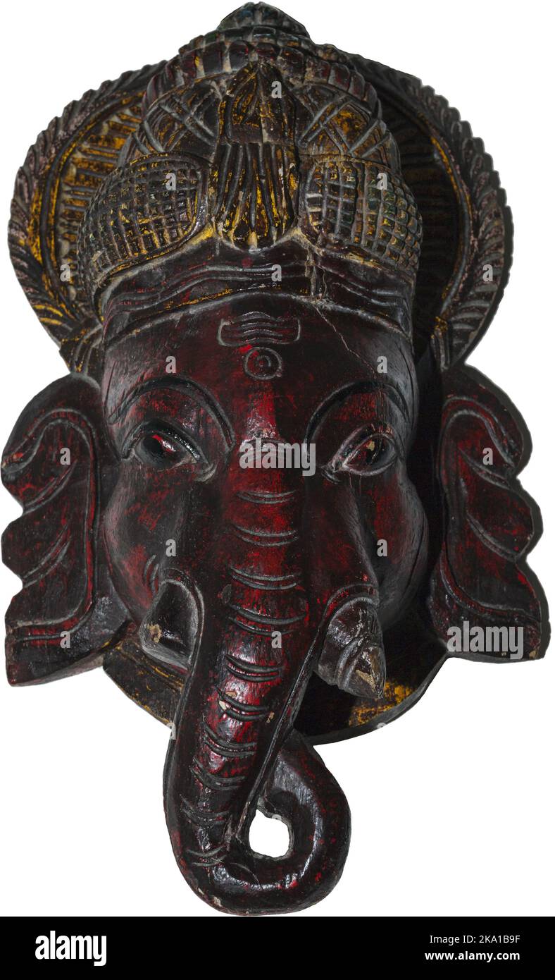 Beautiful ancient wooden carved mask represent elephant face Stock ...
