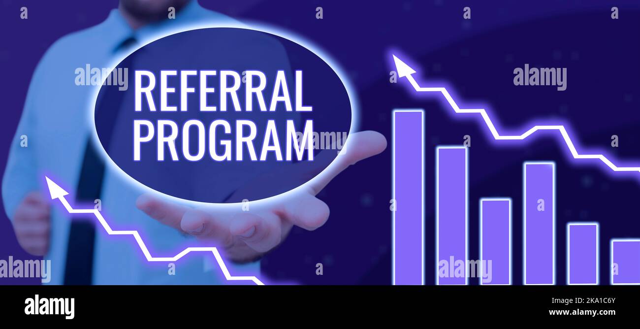 Text caption presenting Referral Program. Business approach parking ...