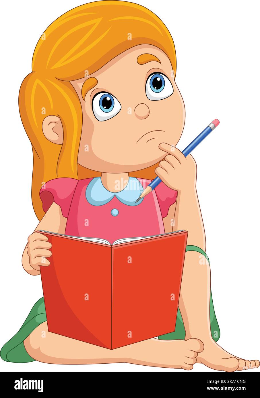 Cartoon little girl thinking while studying Stock Vector Image & Art ...