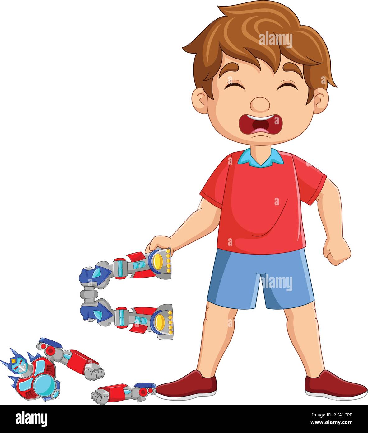Cartoon little boy crying because robot toy broken Stock Vector Image ...