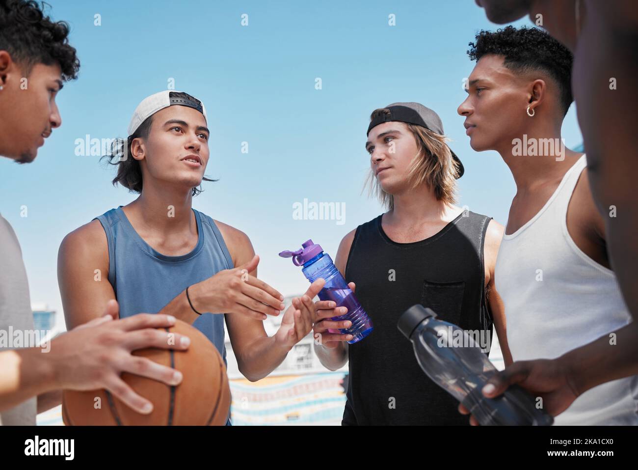Basketball, team and collaboration for game strategy, planning or ...