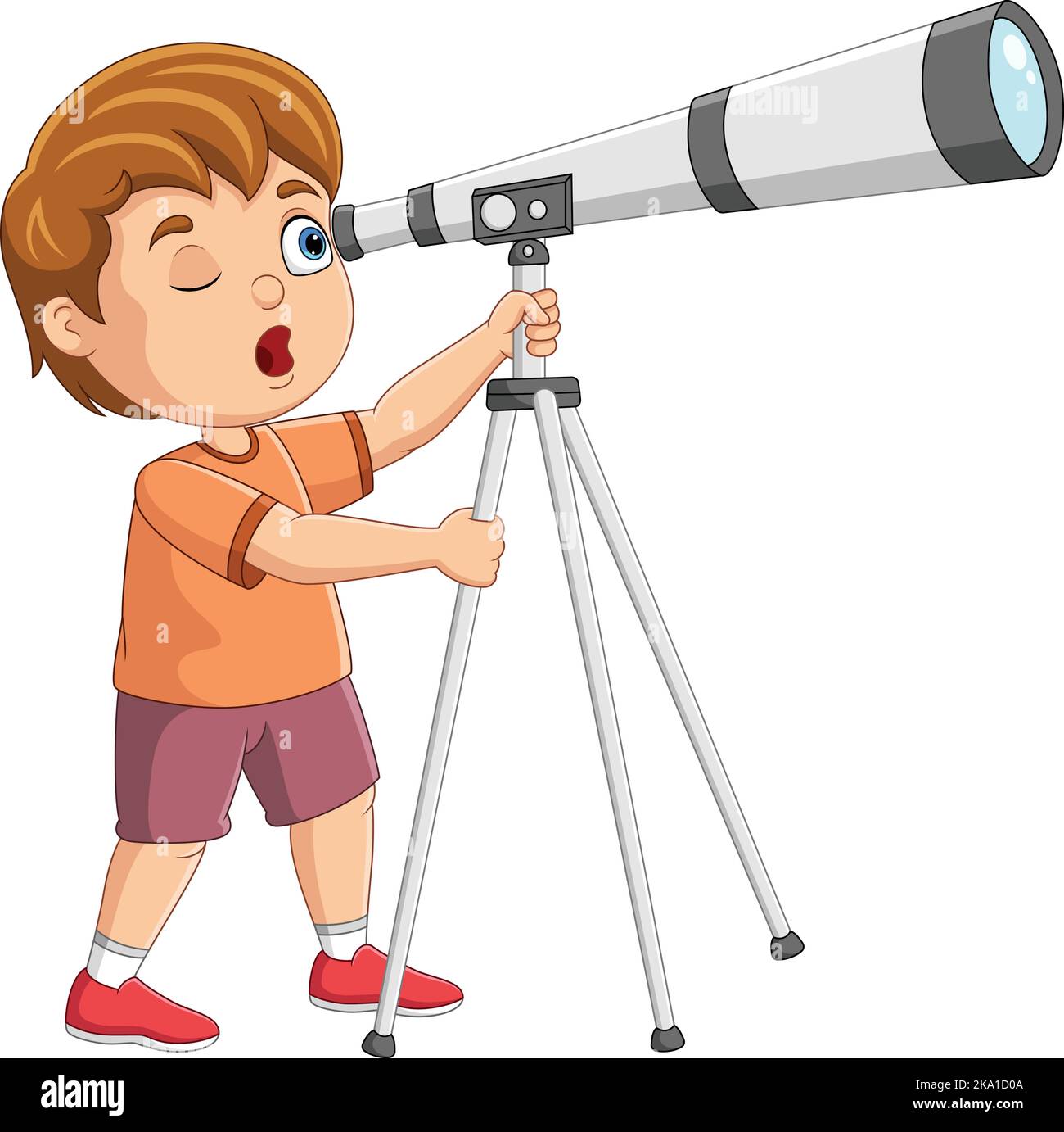 Cartoon little boy looking through a telescope Stock Vector Image & Art ...