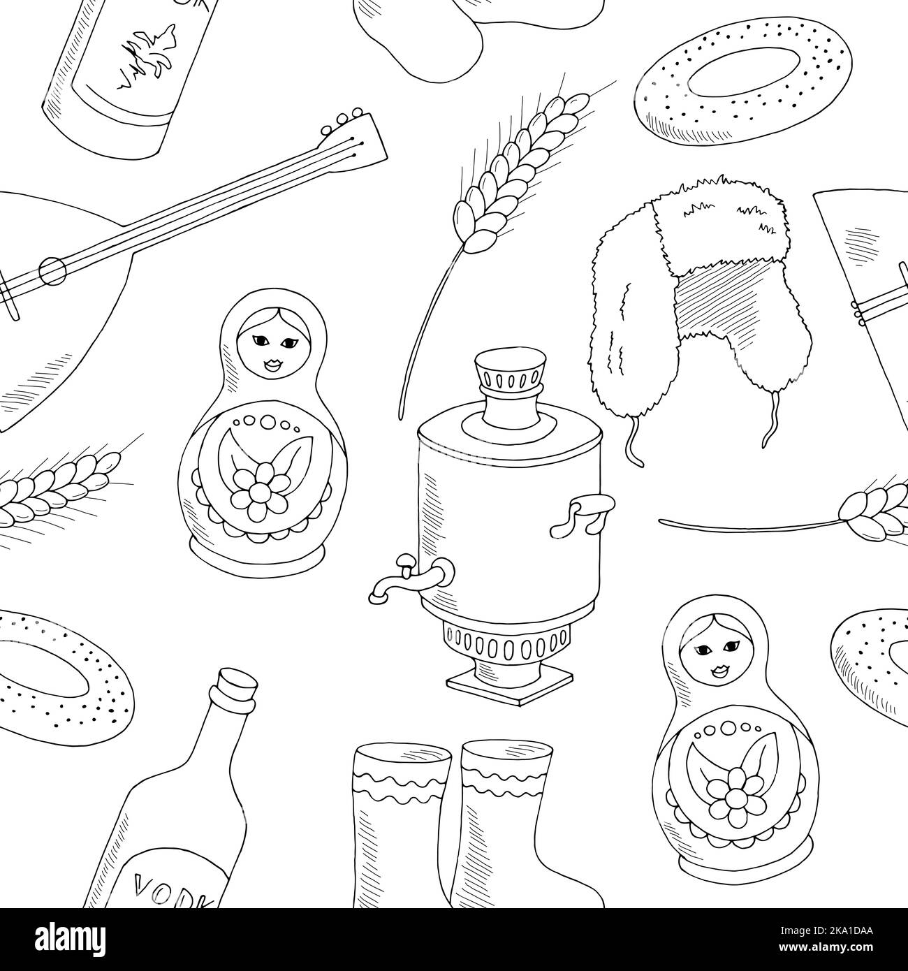 Russian graphic seamless pattern background black white sketch ...