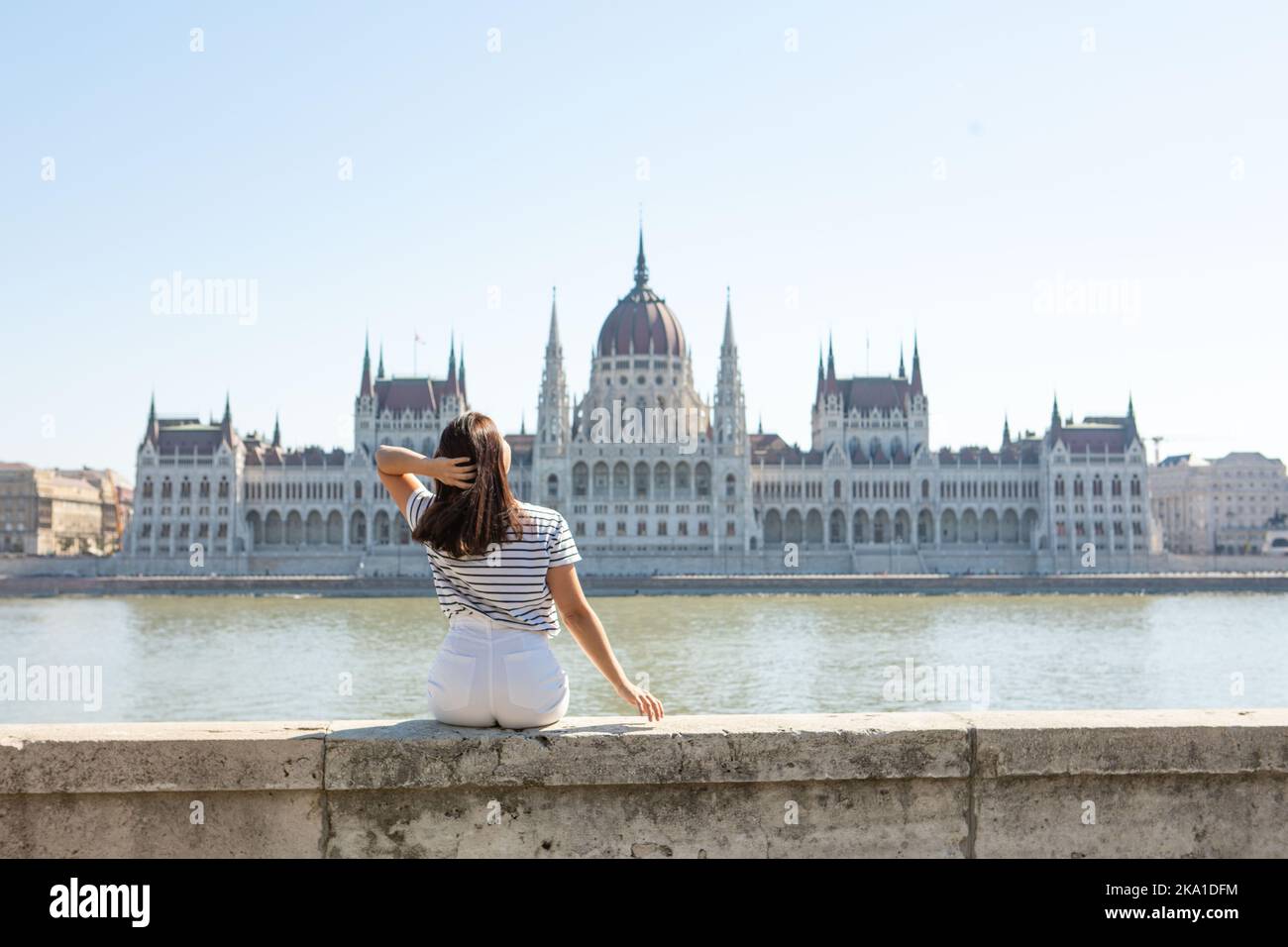 smiling woman portrait in front of Budapest parliament building Stock ...