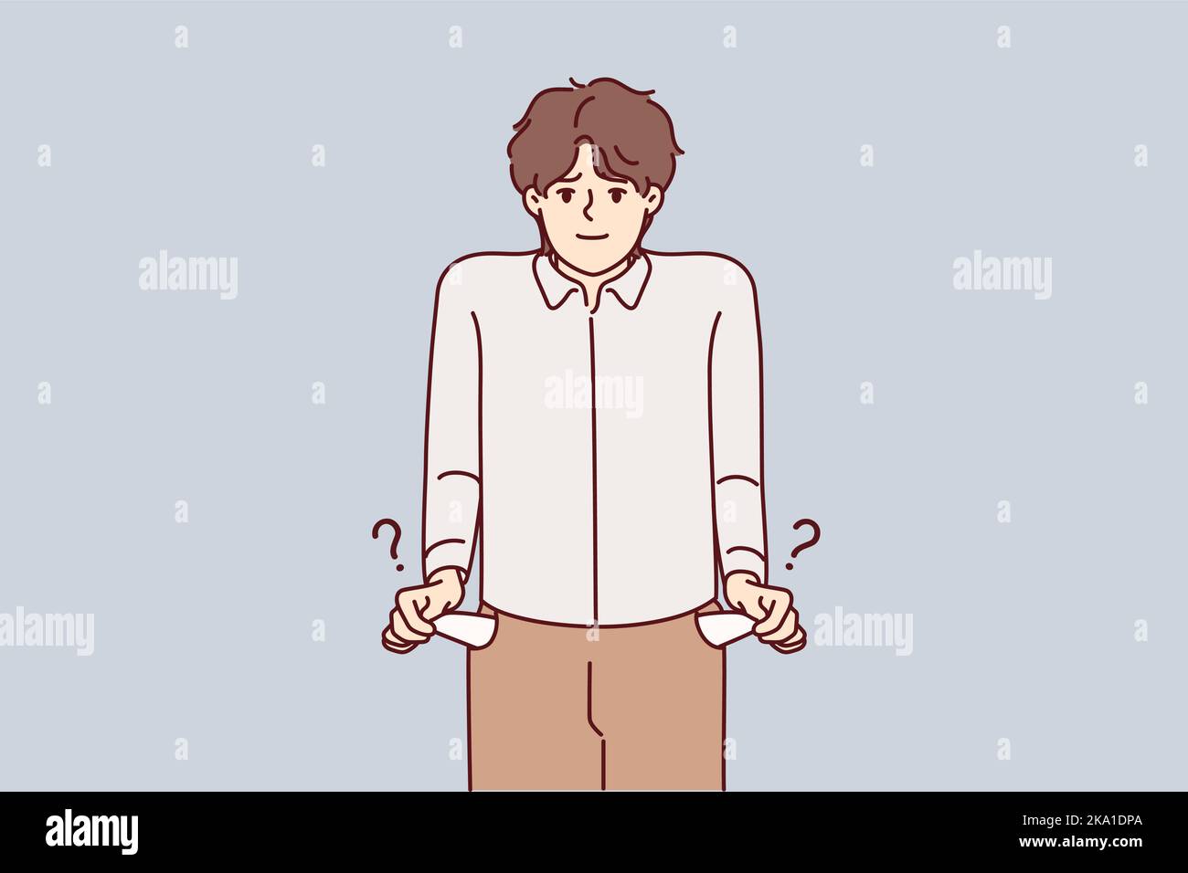 Poor young man show empty pockets. Unhappy stressed guy suffer from ...