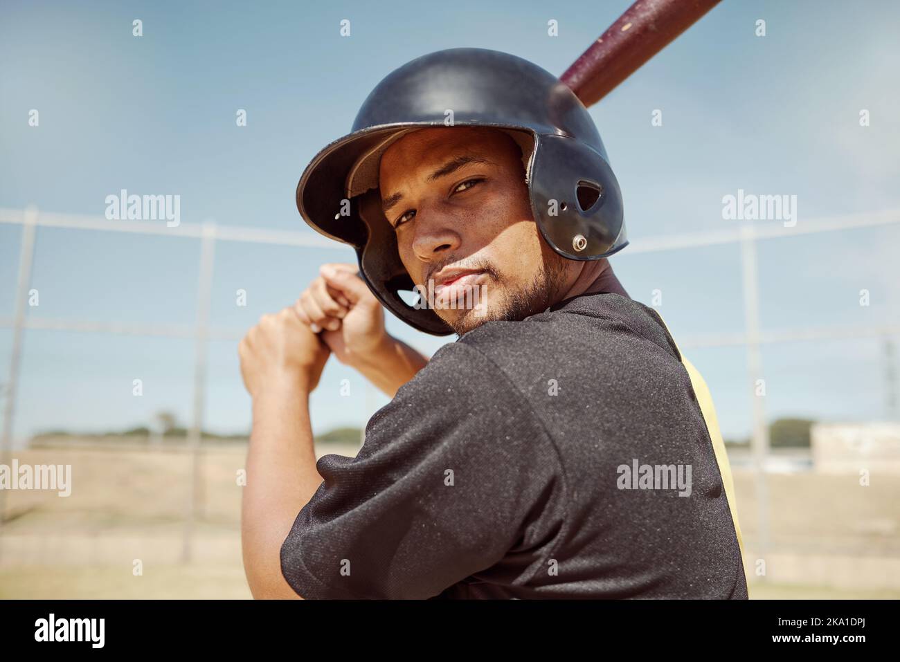 Sports portrait of athlete baseball player with bat for power strike ...