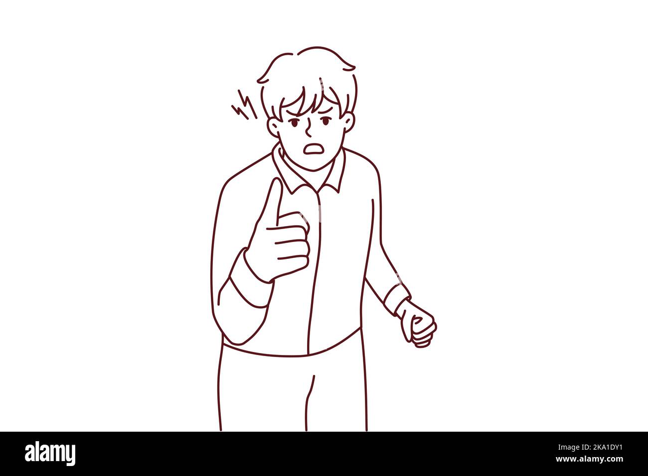 Angry man point at screen accuse or blame someone. Furious guy threaten ...