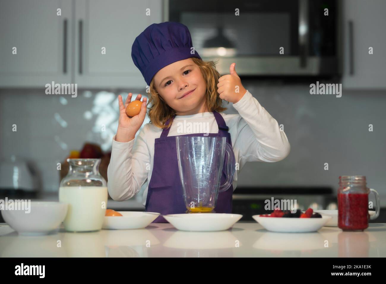 Chef child cooking. Child making tasty delicious. little boy in chef ...