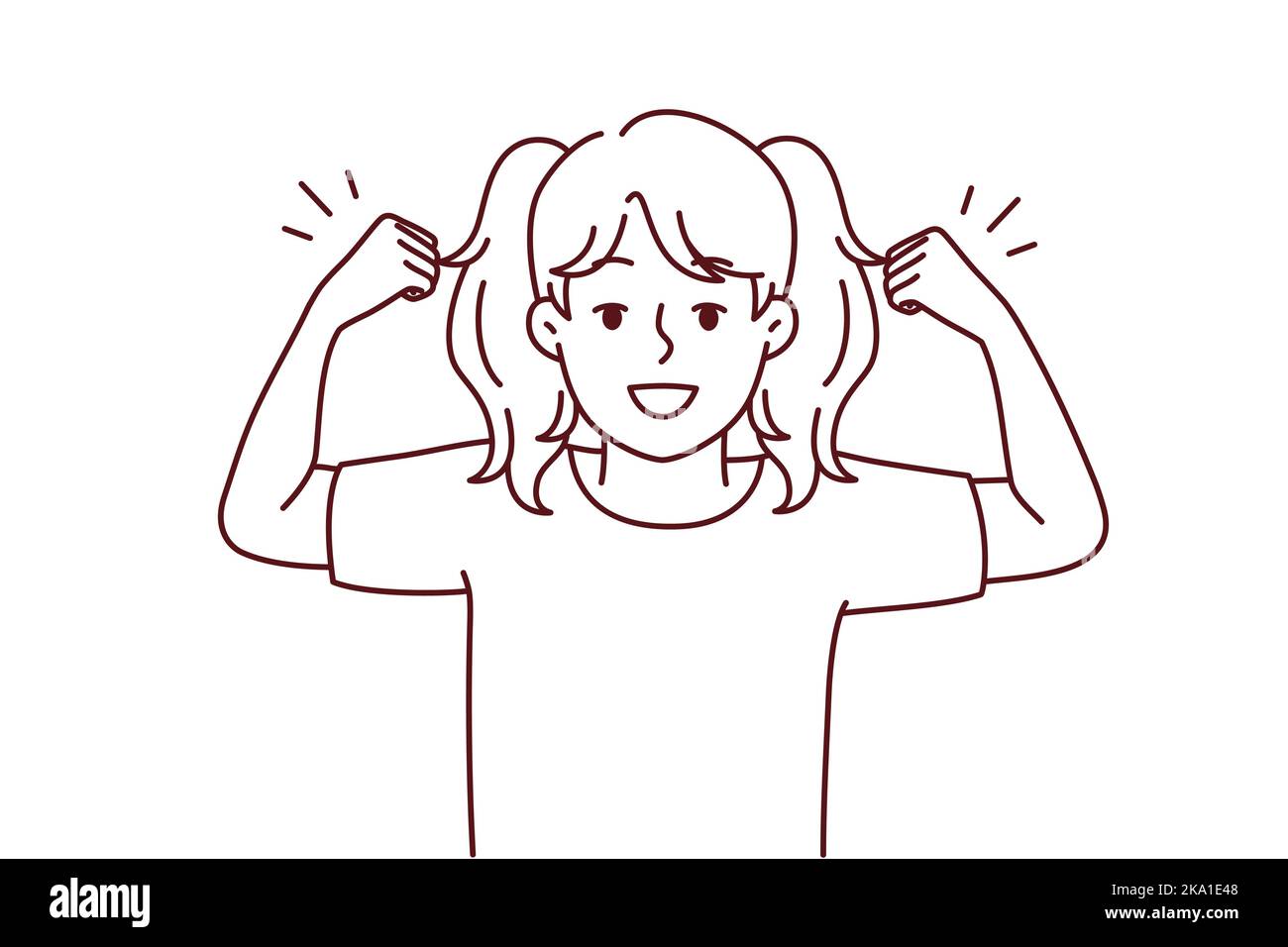 Cute small girl show muscles feeling powerful and strong. Smiling teen ...