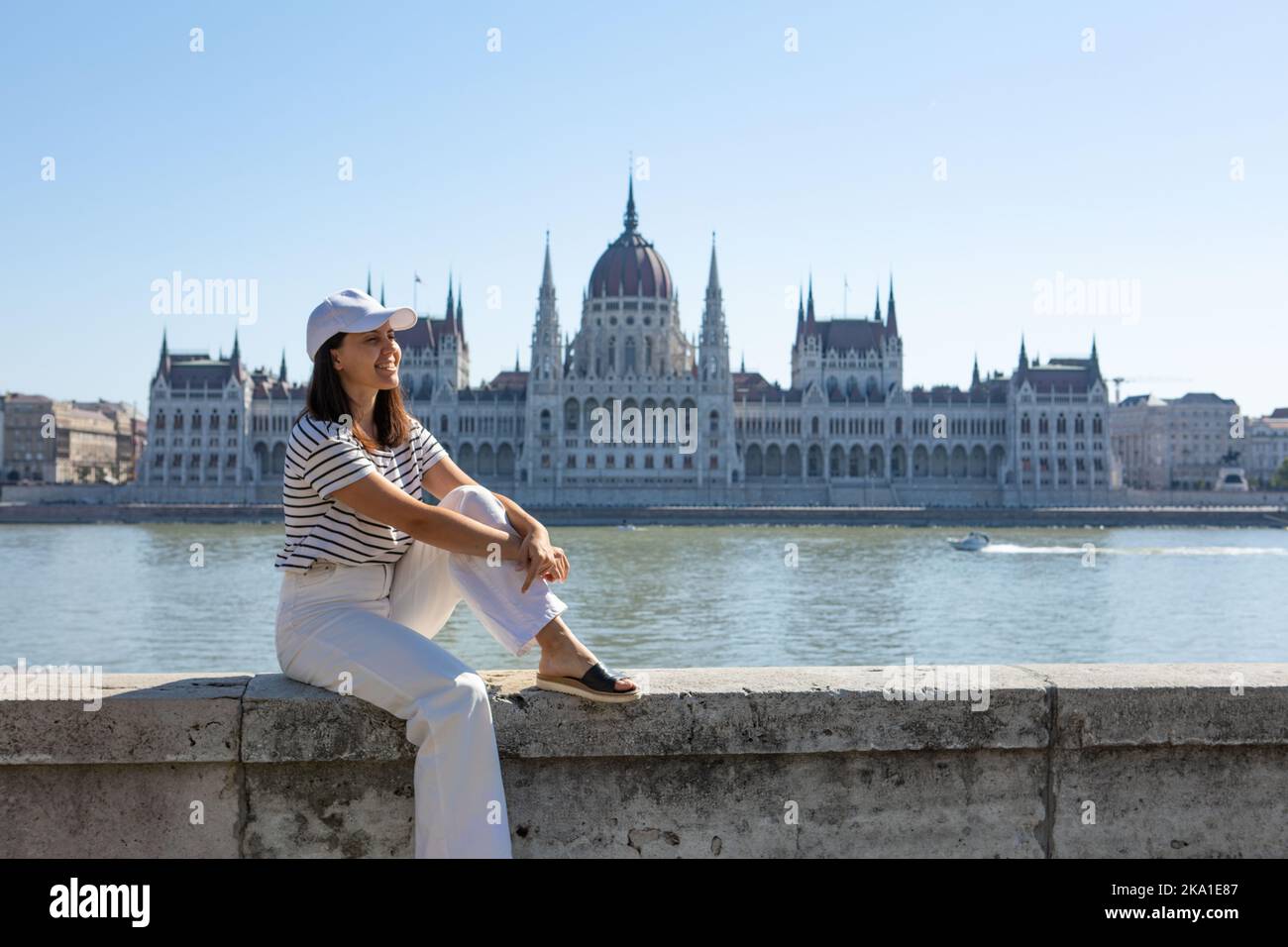 smiling woman portrait in front of Budapest parliament building Stock ...