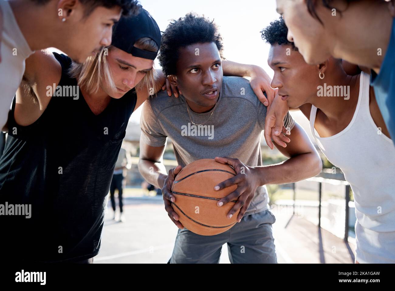 Basketball, team and huddle on basketball court in trust circle for ...