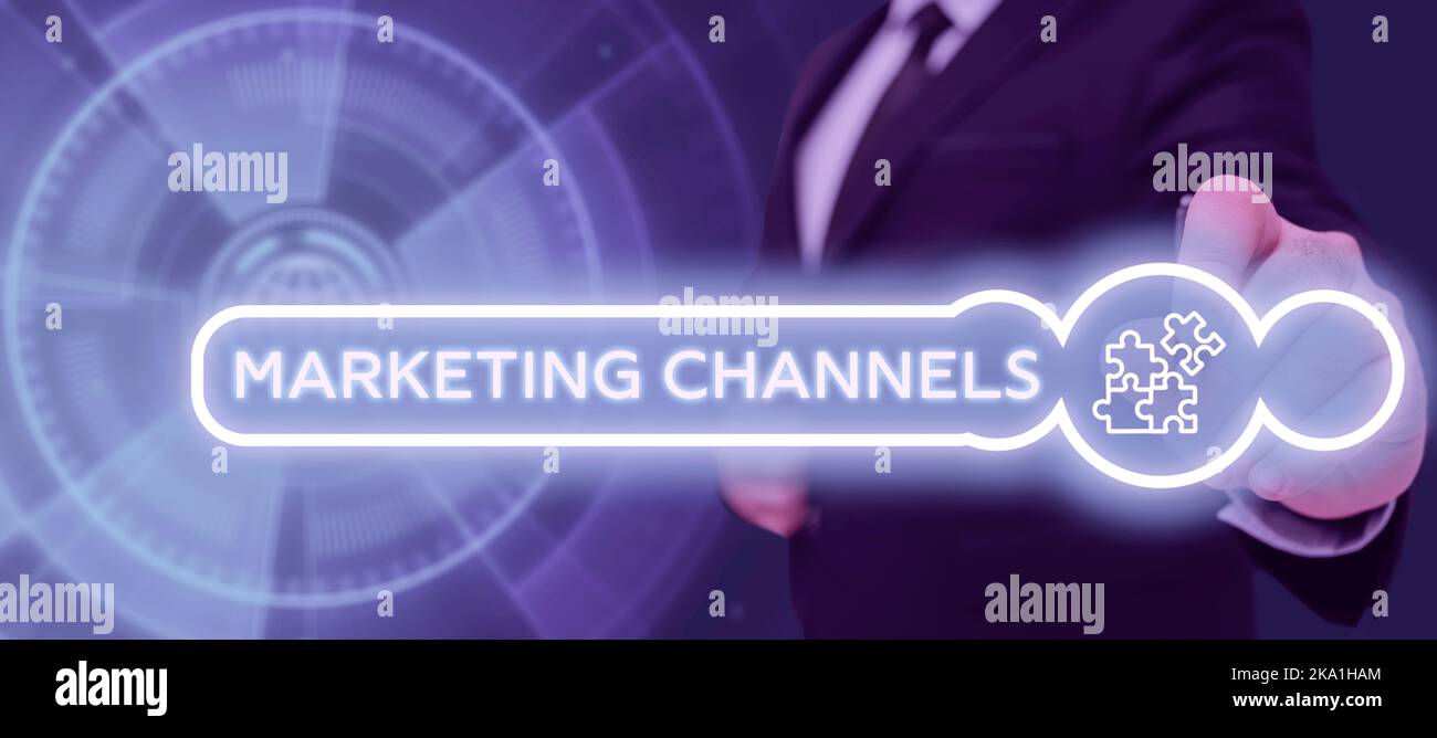 Sign displaying Marketing Channels. Business idea the necessary to transfer the ownership of ...