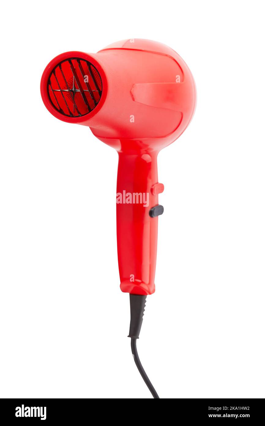 Red hair dryer isolated on a white background Stock Photo - Alamy
