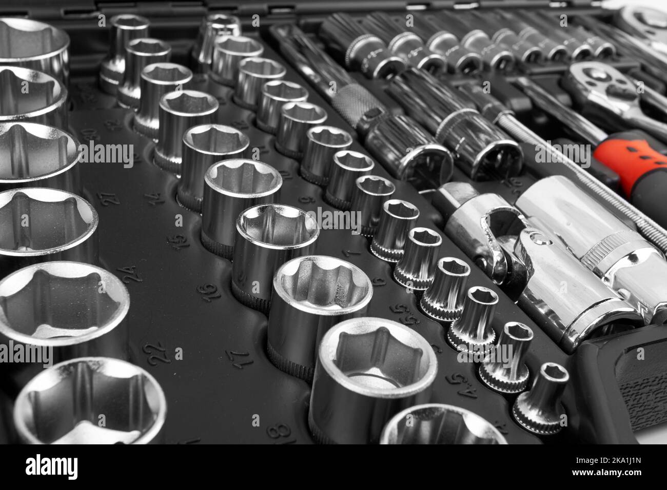 Set of tools for car repair in box, closeup Stock Photo - Alamy