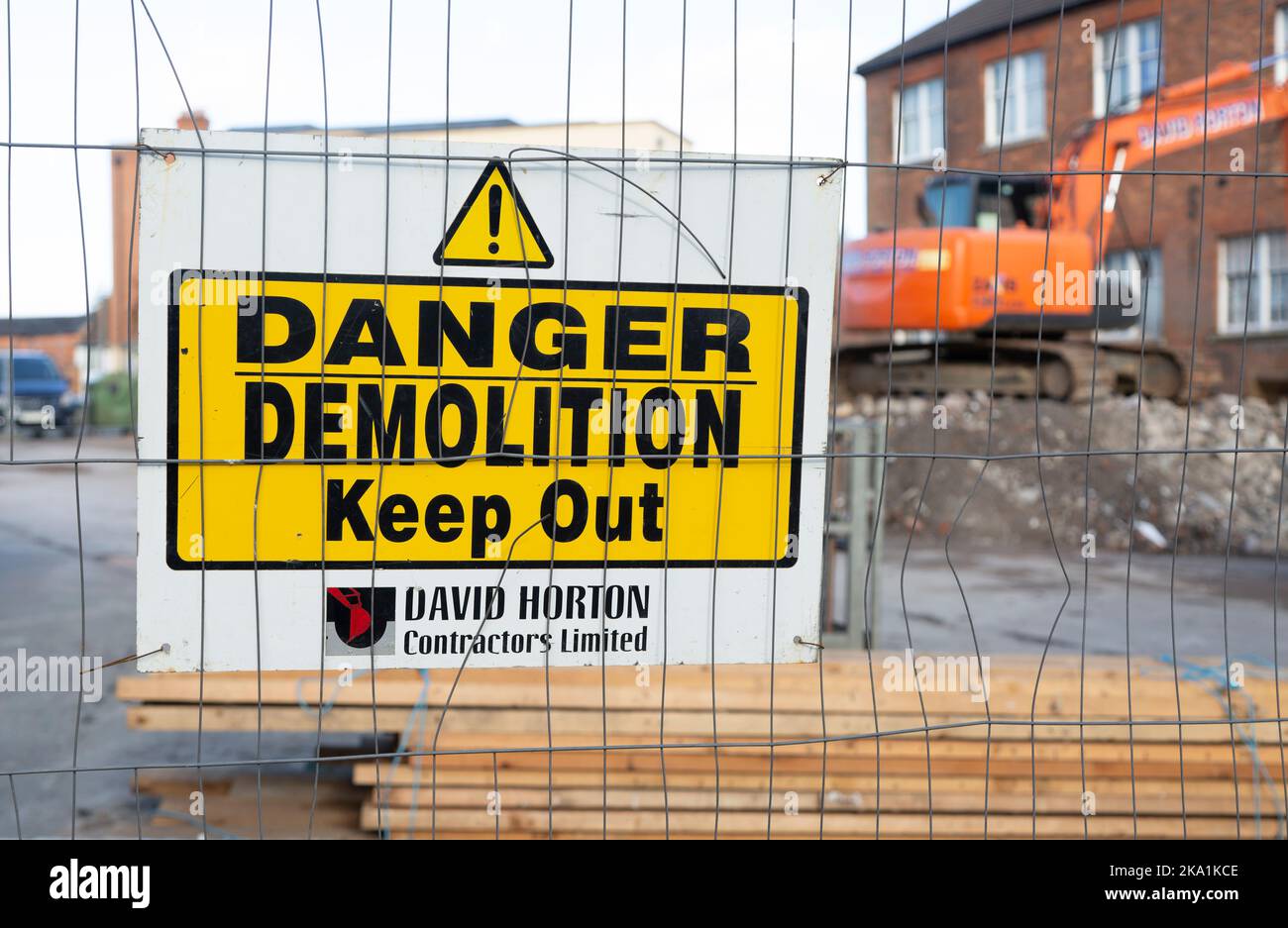 Sign Danger Demolition Keep Out on fence, Devizes, Wiltshire, England ...