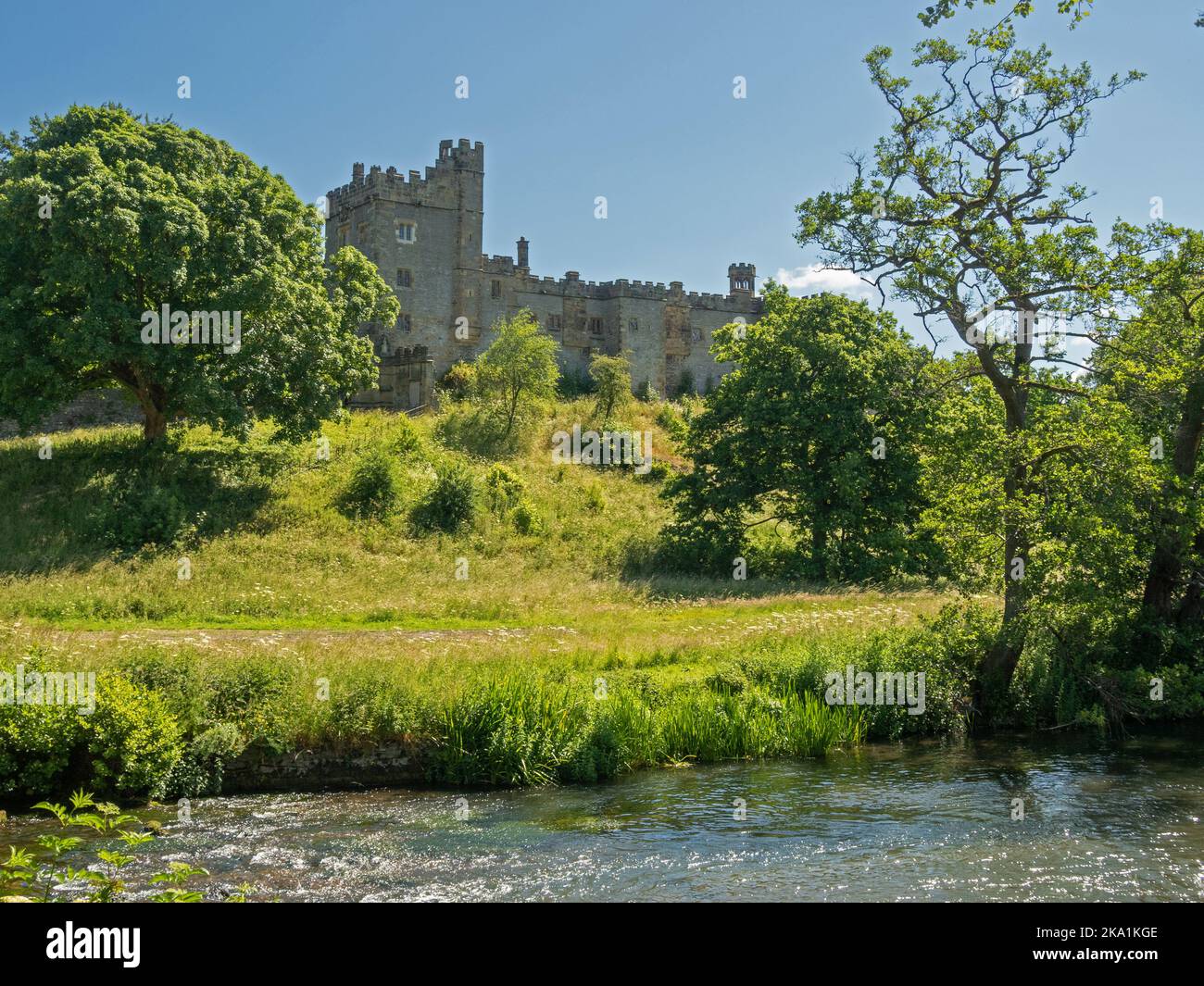 A view across the River Wye to Haddon Hall, an 11th century manor house ...