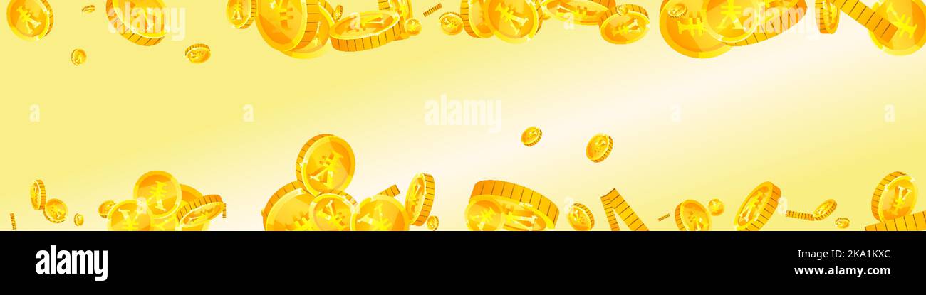 Chinese yuan coins falling. Scattered gold CNY coins. China money ...