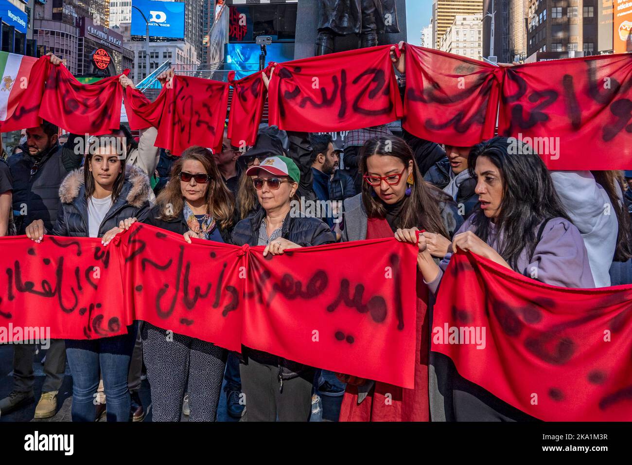 New York, United States. 29th Oct, 2022. Emotional protesters sing ...