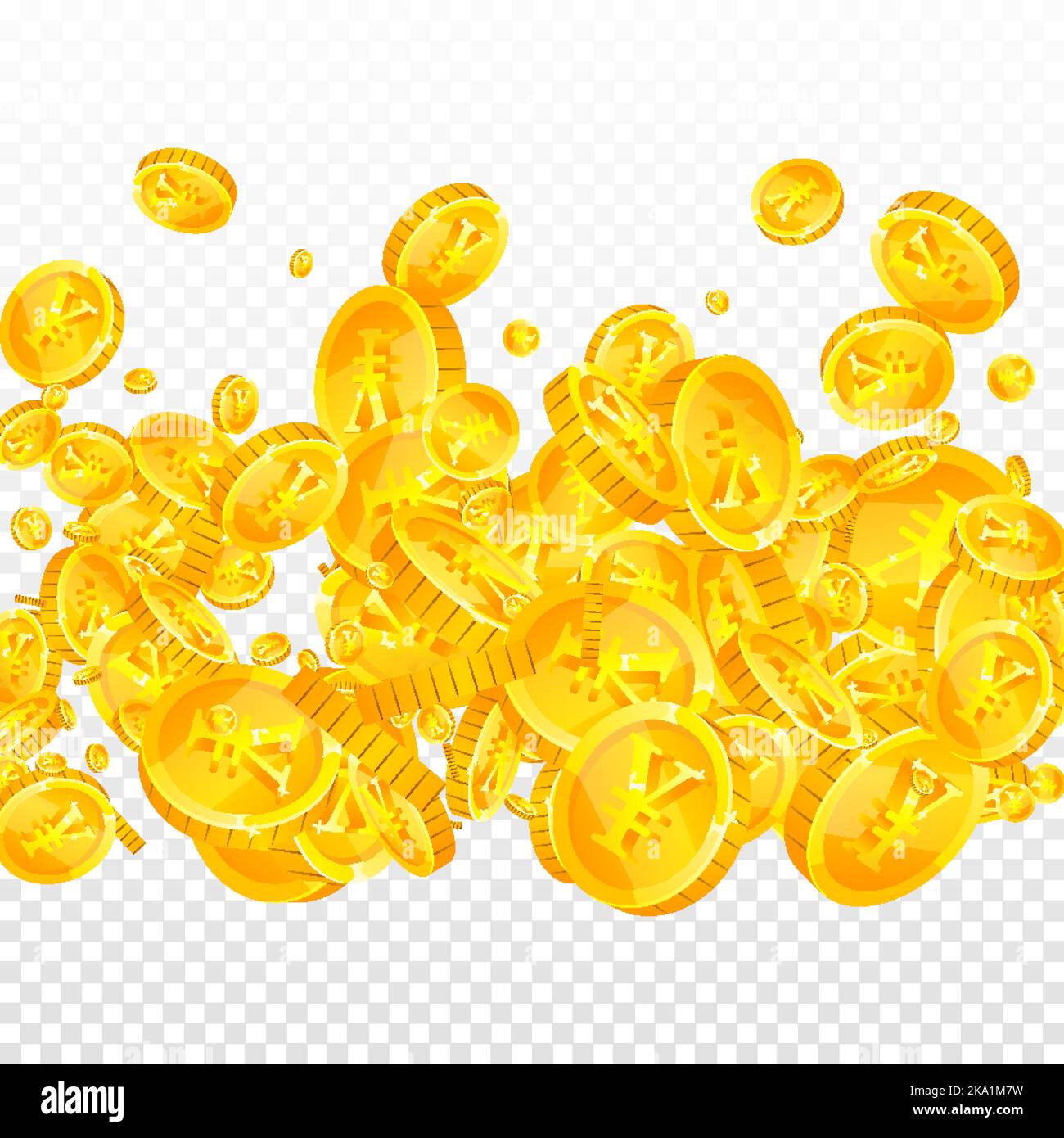 Chinese yuan coins falling. Scattered gold CNY coins. China money ...