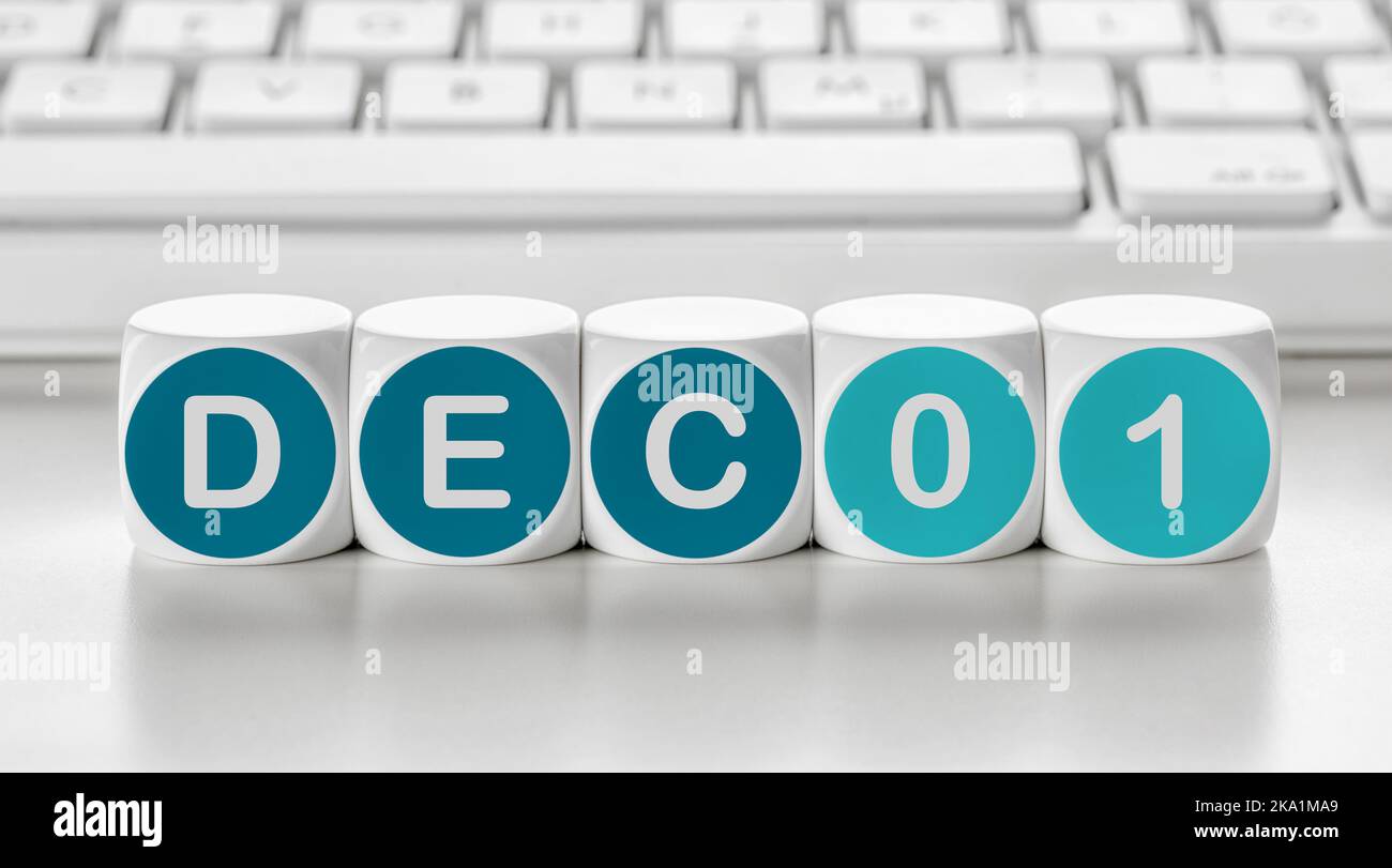 Letter dice in front of a keyboard - December 01 Stock Photo - Alamy