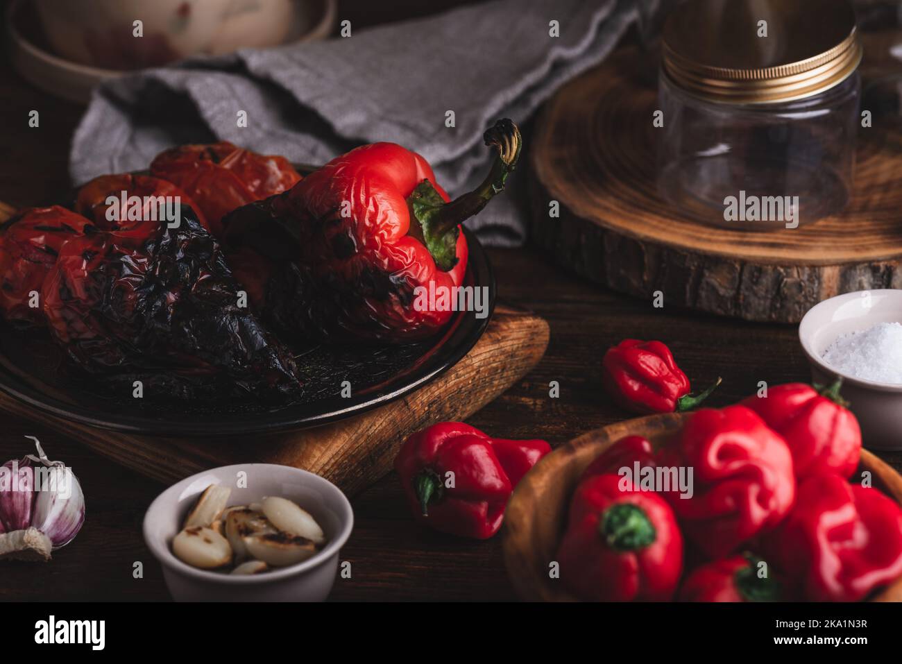 Charred Bell Pepper, Red Habanero Peppers and Roasted Garlic Cloves for ...