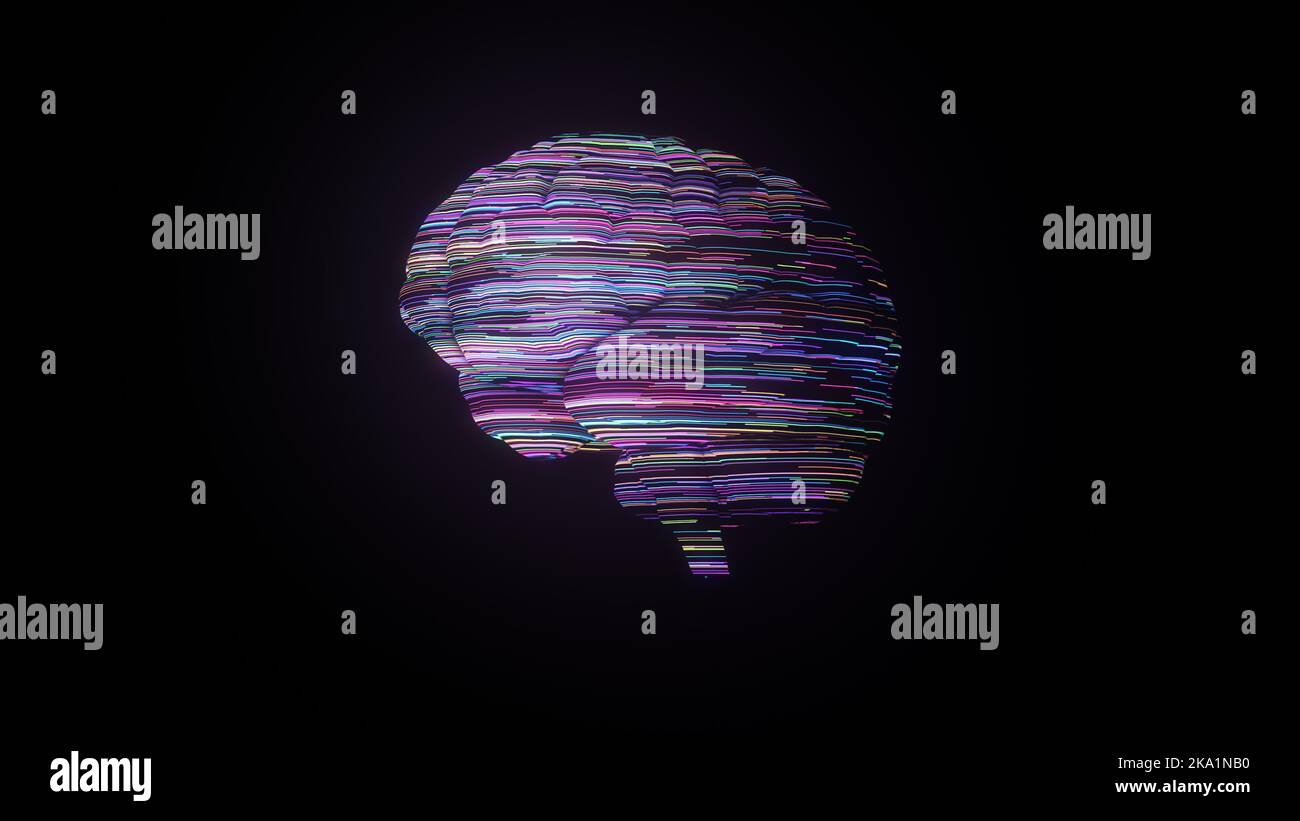 Meta Brain, 3D illustration of human brain with glow colourful surface ...