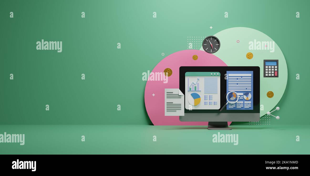 Finance report post design with 3D business illustration Stock Photo ...