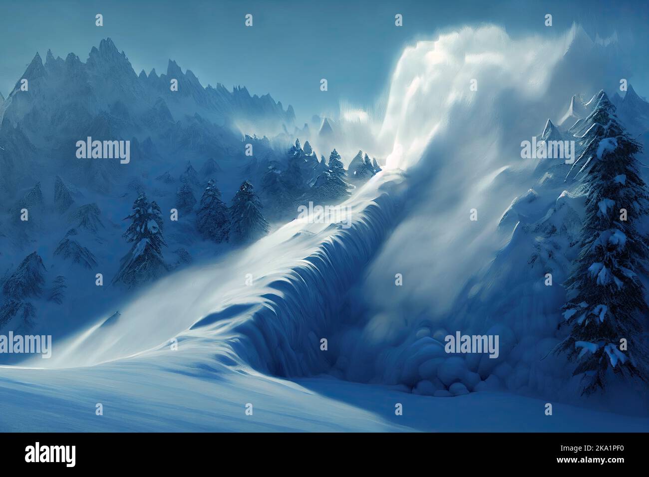 An avalanche has fallen into the mountain, causing a powerful slide and ...