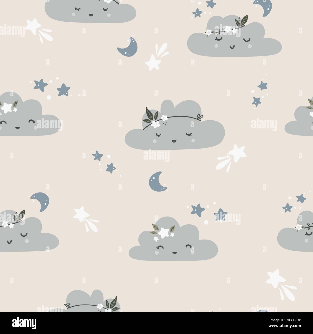 Cute seamless childish simple pattern for kids with cute clouds and ...