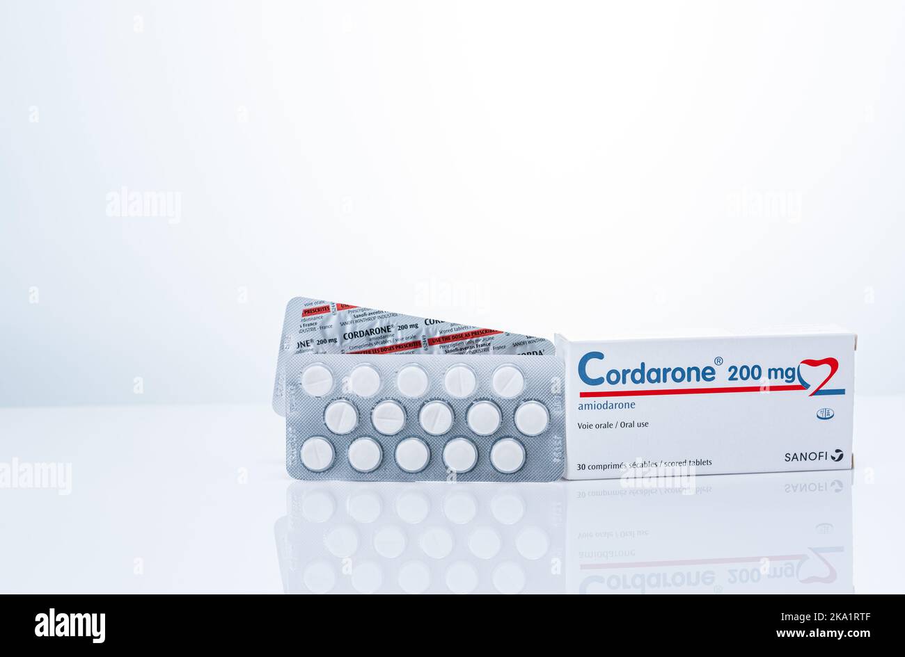 CHONBURI, THAILAND-SEPTEMBER 23, 2022 : Cordarone in blister pack and ...