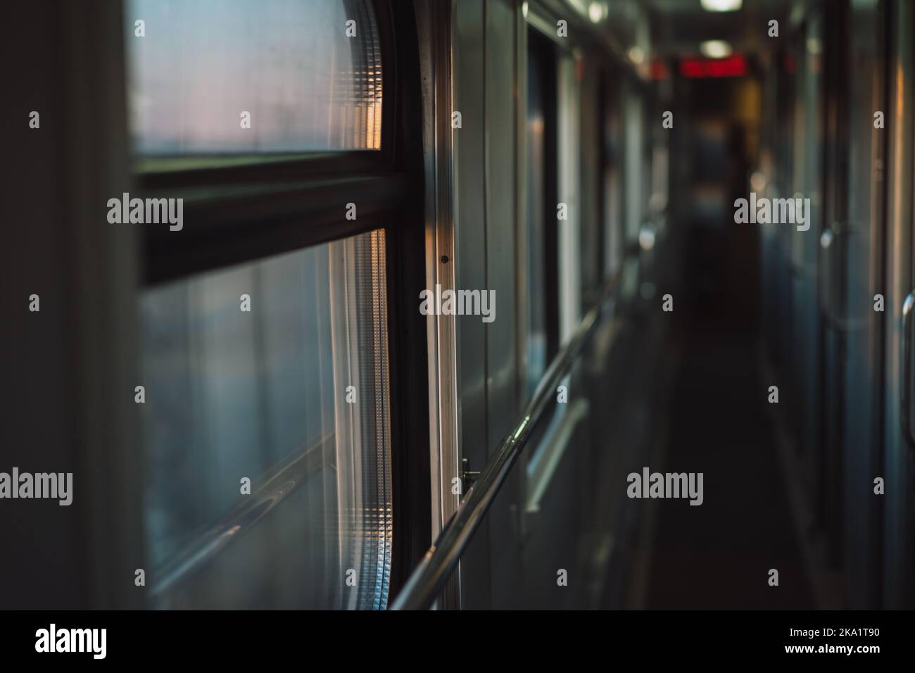 Empty compartment corridor of train carriage Stock Photo - Alamy
