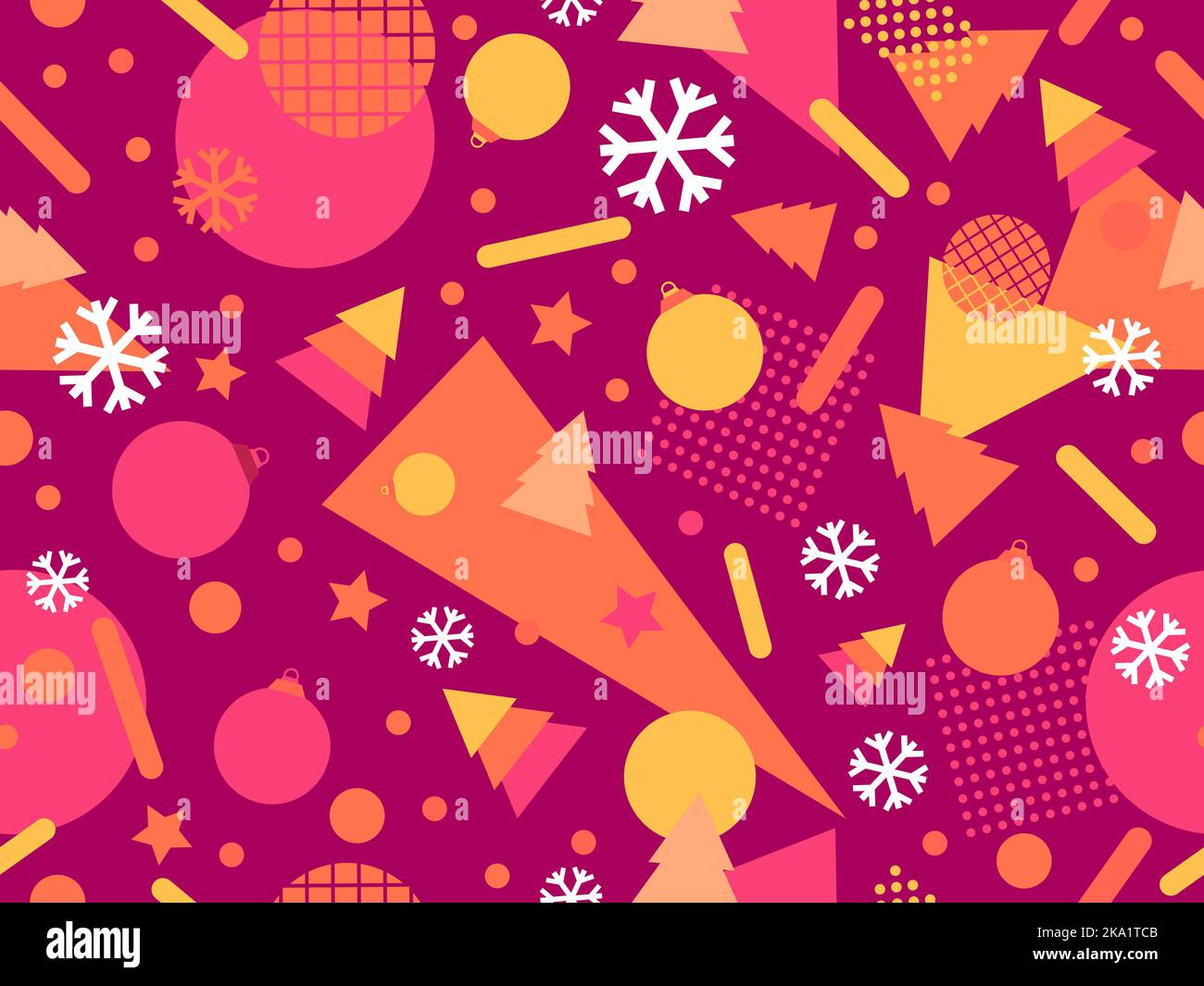 Christmas memphis seamless pattern with snowflakes and christmas ...
