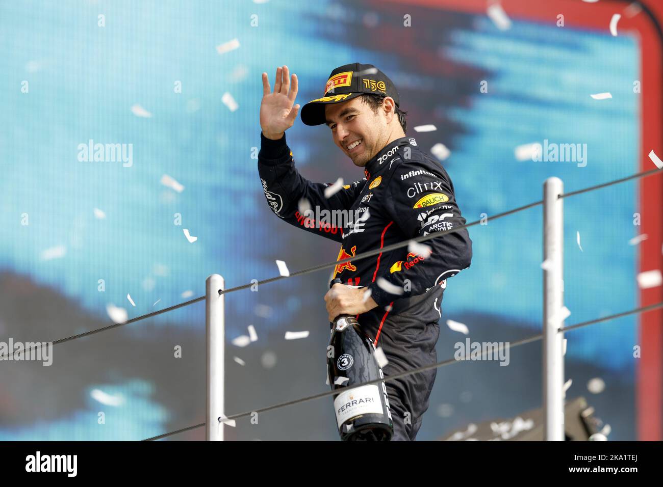 PEREZ Sergio (mex), Red Bull Racing RB18, portrait podium during the ...