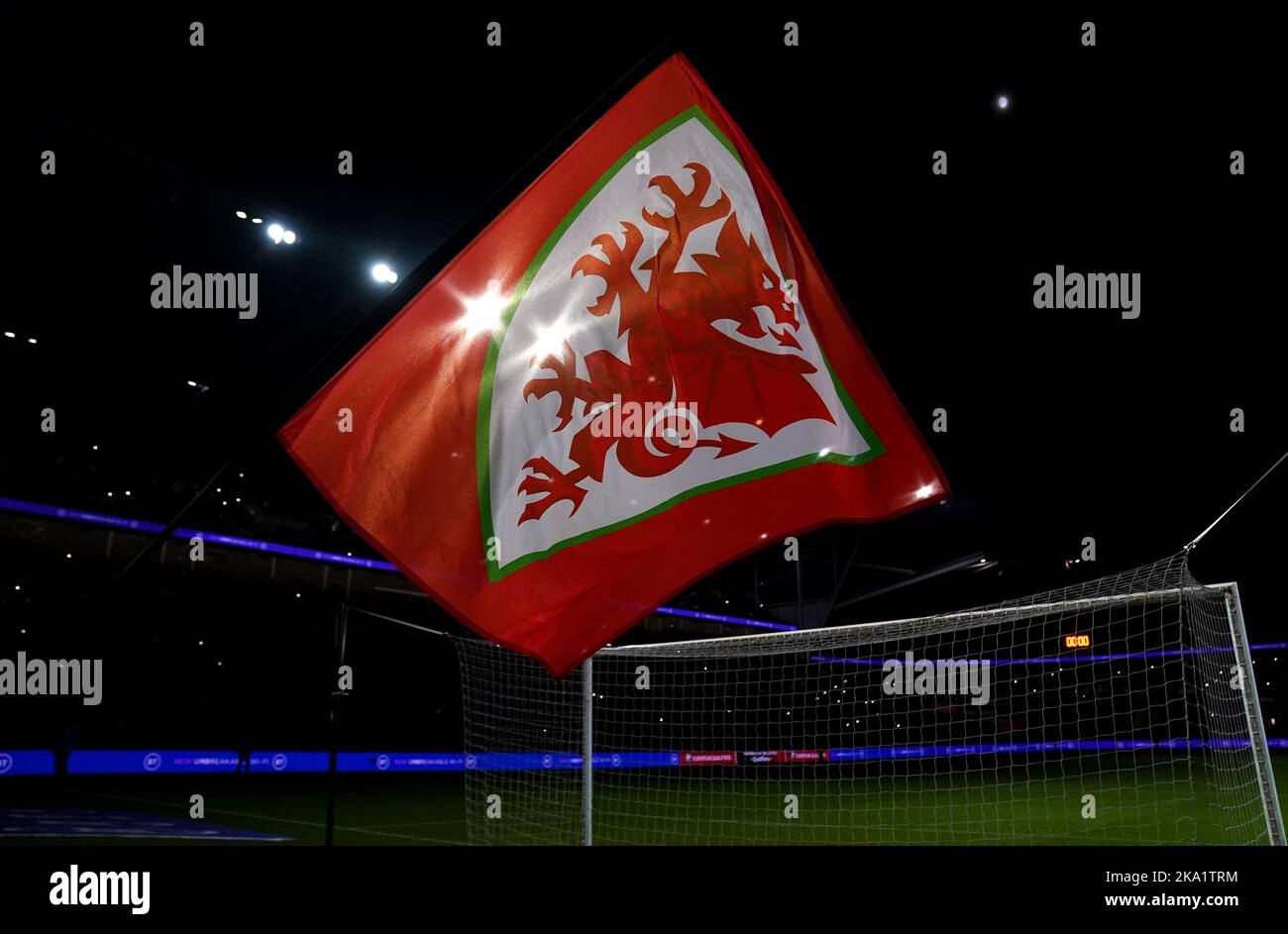 File photo dated 16-11-2021 of a flag featuring the Welsh national team ...