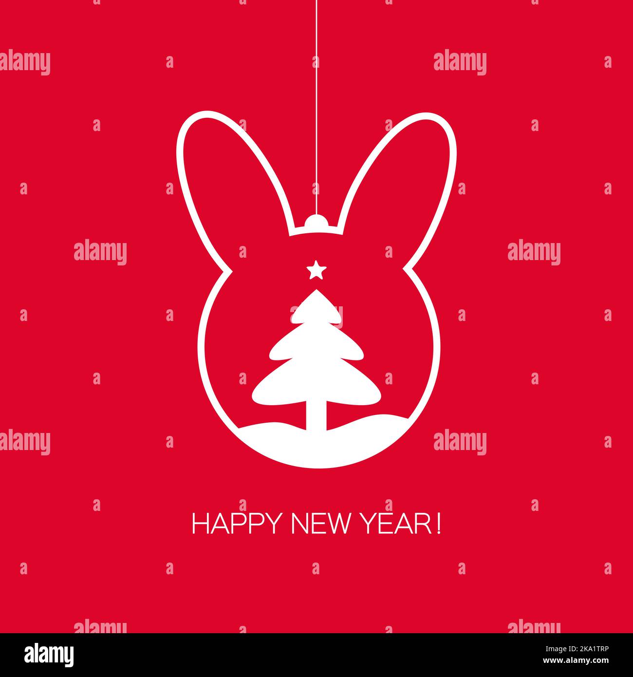 Christmas Ball Bunny frame with Christmas tree. Happy Chinese New Year ...
