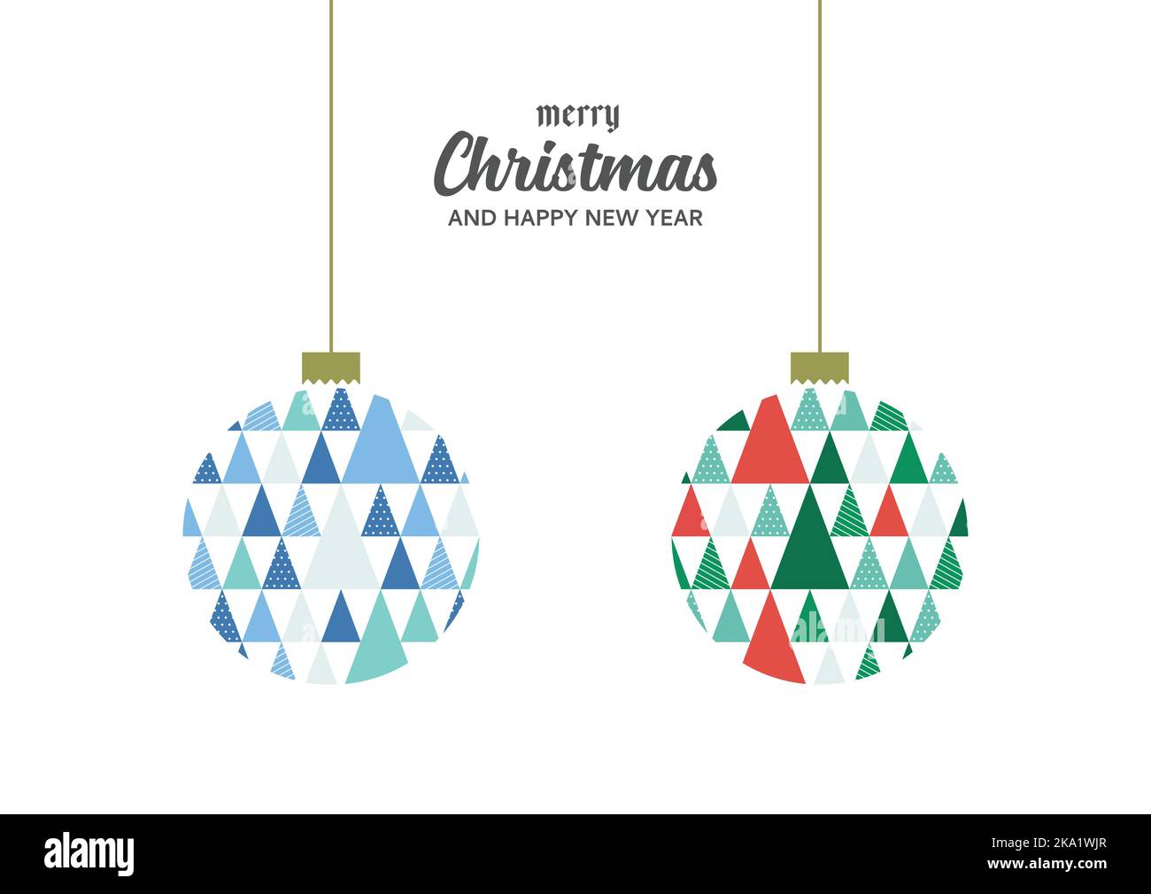 Merry Christmas balls with colorful triangle pattern. Greeting card ...