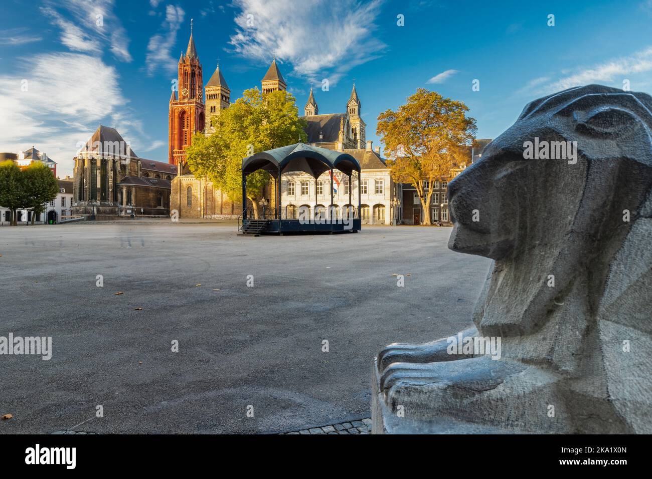 An empty vrijthof square in downtown Maastricht with a dramatic ...