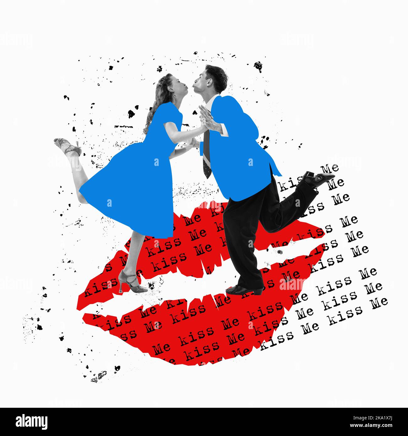 Love, dating, dancing, hobby. Contemporary art collage. Dancing couple ...