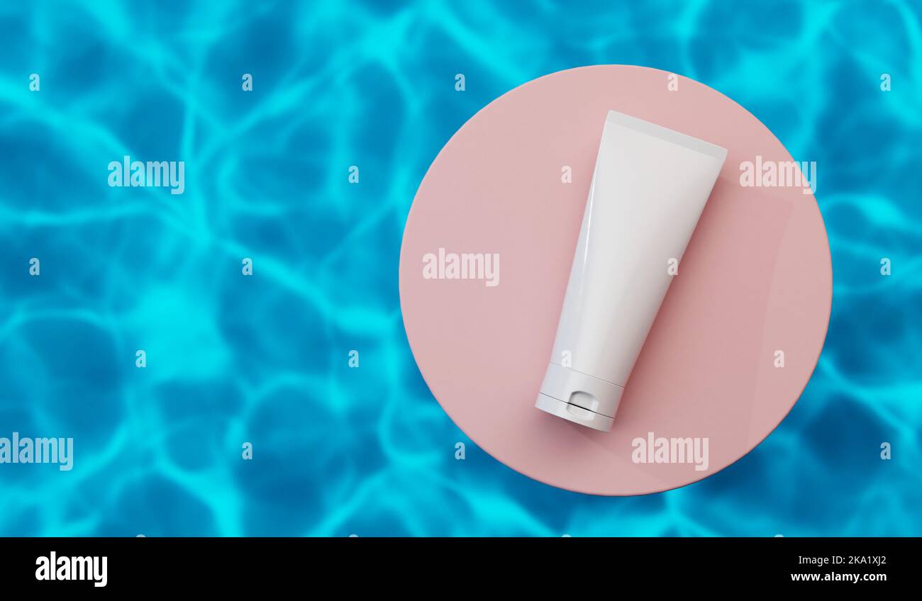 Cosmetic tube product mock up. Beauty skin care product against rippled ...