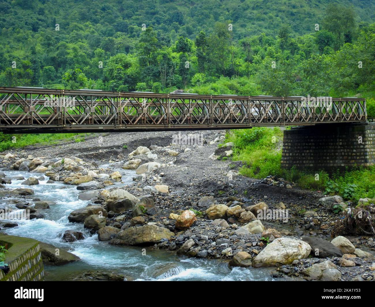 August 22nd 2018. Dehradun City India. Small bridge over Kali Gad river ...