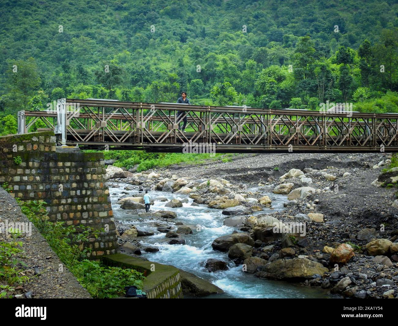 August 22nd 2018. Dehradun City India. Small bridge over Kali Gad river ...