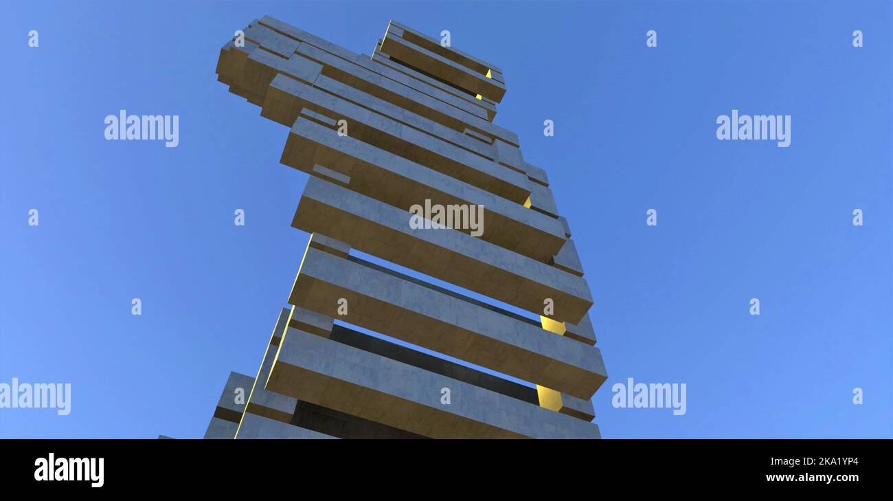 Sculpture made of concrete blocks. Monument to the representative of an ...