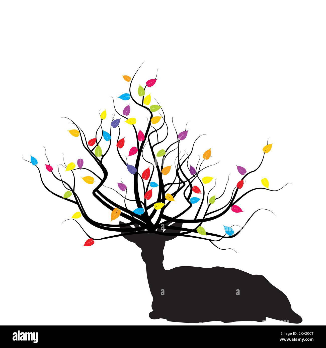 Abstract deer with horns made from a tree with colorful leaves Stock ...