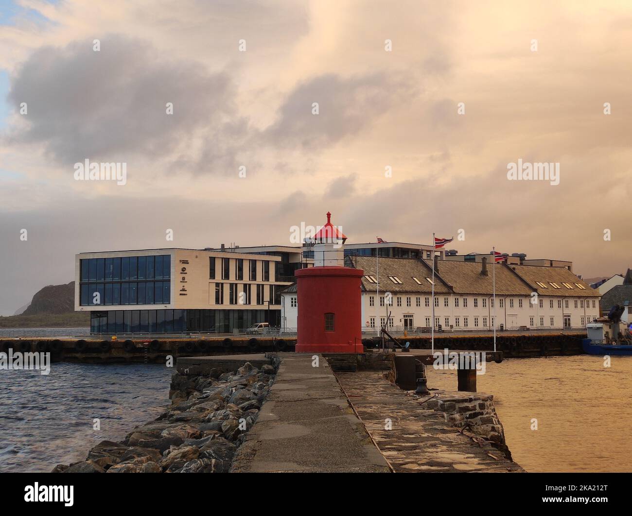 Alesund, Norway - 6 May 2022: Molja Lighthouse with gradient light from ...