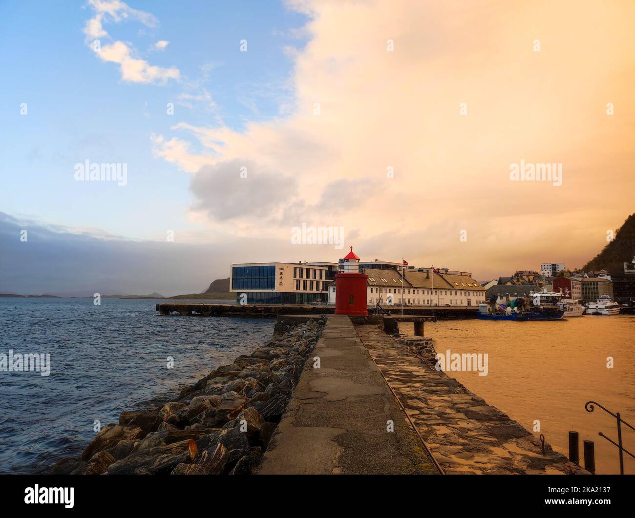 Alesund, Norway - 6 May 2022: Molja Lighthouse with gradient light from ...