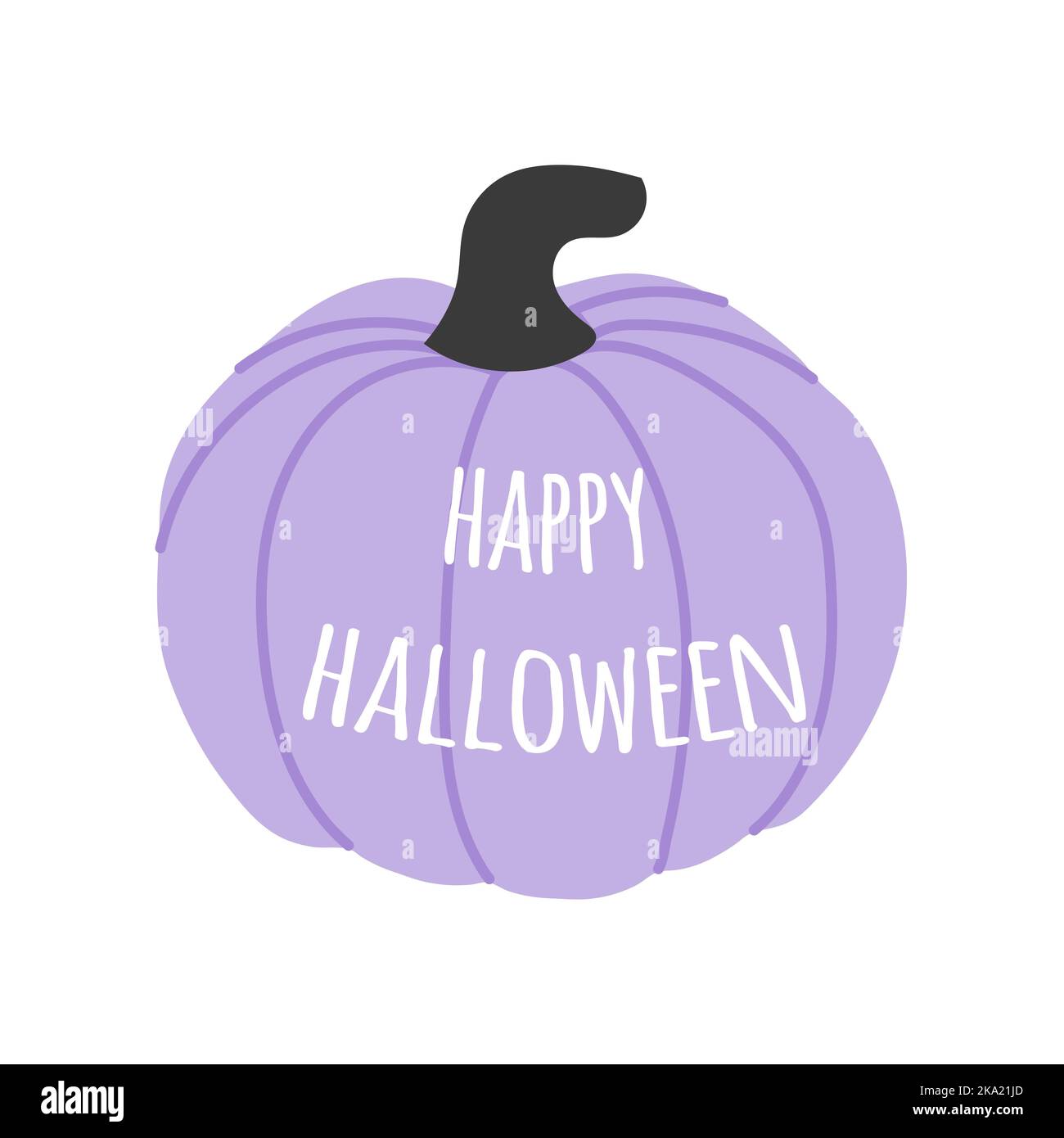 Happy Halloween. Violet pumpkin with message. Vector illustration, flat ...